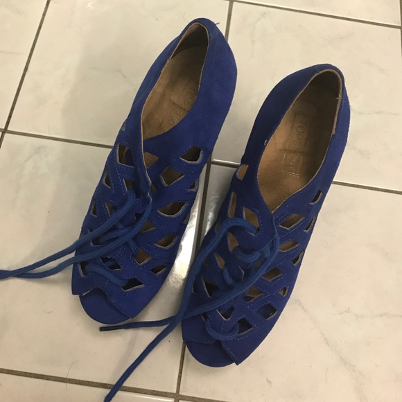 Topshop | Shoes | Topshop Blue Suede Cutout Laced Studio Wedges | Poshmark